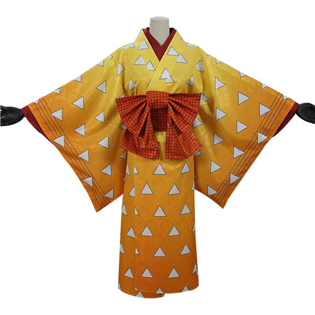 Demon Slayer Agatsuma Zenitsu Women Kimono Outfits Halloween Carnival ...